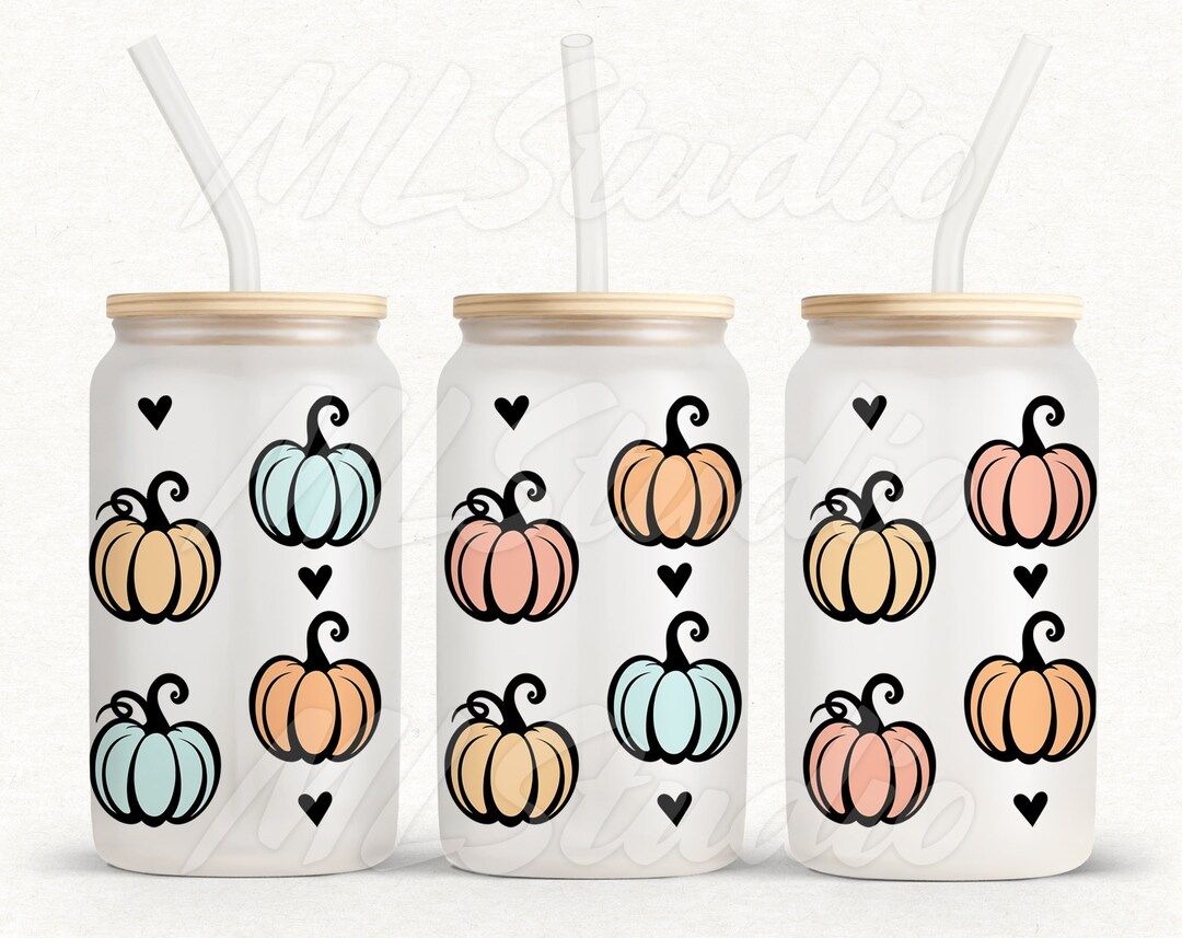 Cute Pumpkins 16oz Can Glass Svg, Autumn Svg, 16oz Libbey Full Wrap Svg ...
