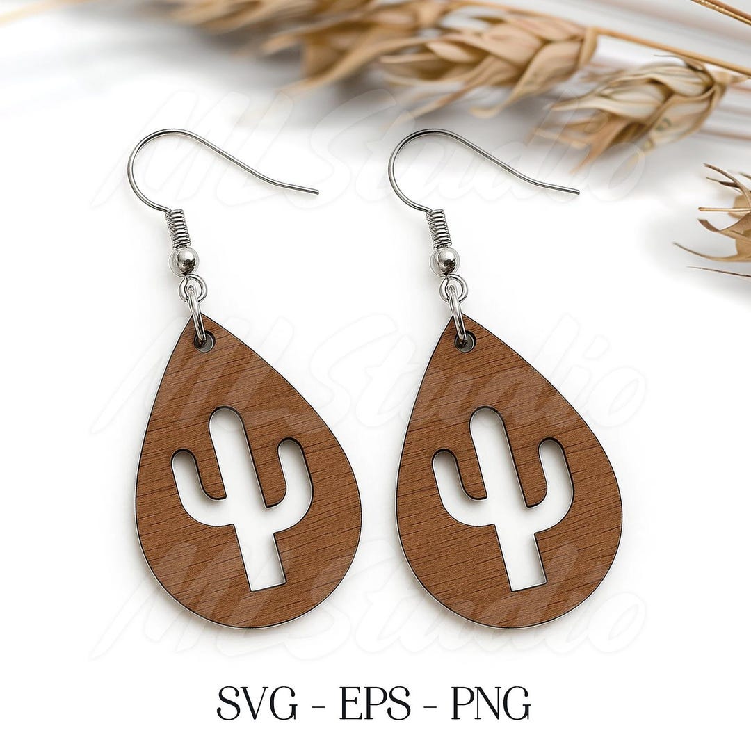 Teardrop Cactus Earring SVG, Teardrop Earring Svg, Western Earring Svg ...