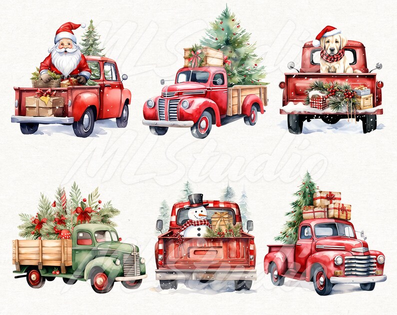 Christmas Truck Clipart Png, Christmas Clipart, Watercolor Christmas ...