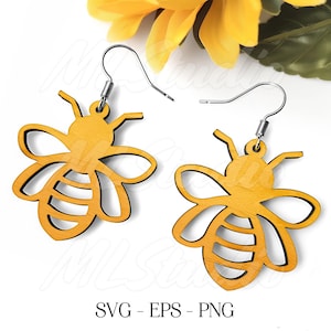 Bee Wood Earrings SVG, Cute Bee Earring Svg, Engraving Pattern Svg ...