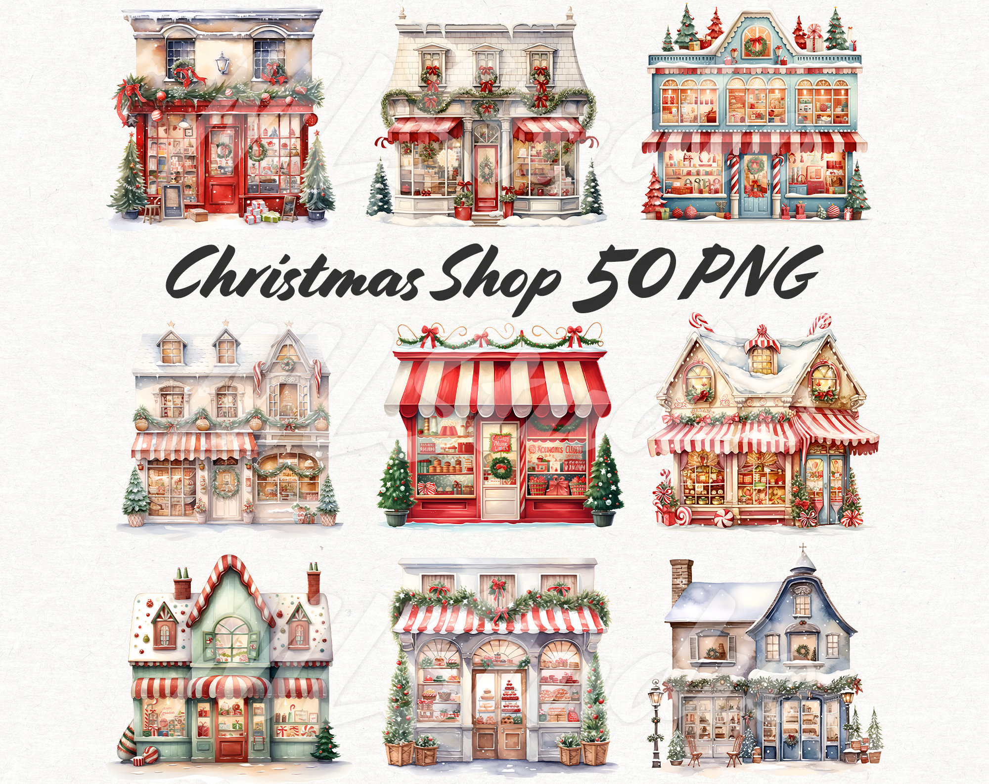 Christmas Shop Clipart Bundle Png, Christmas Clipart, Watercolor ...