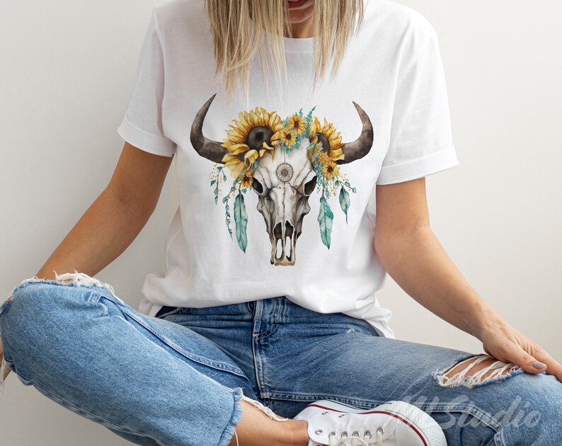 Sunflower Bull Skull PNG, Boho Bull Skull PNG, Sublimation Design ...