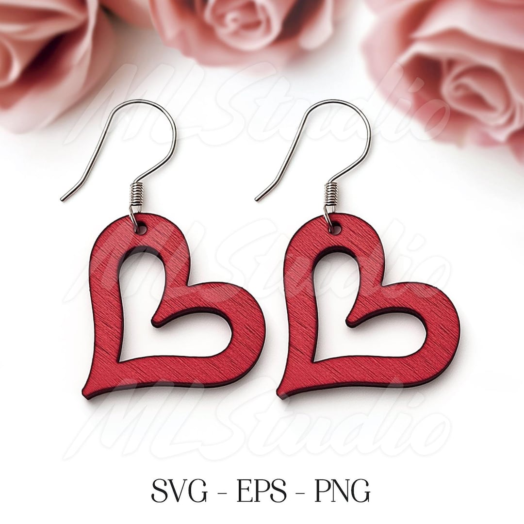 Cute Heart Hoop Earring Svg, Valentines Day Wood Earring Svg, Engraving ...