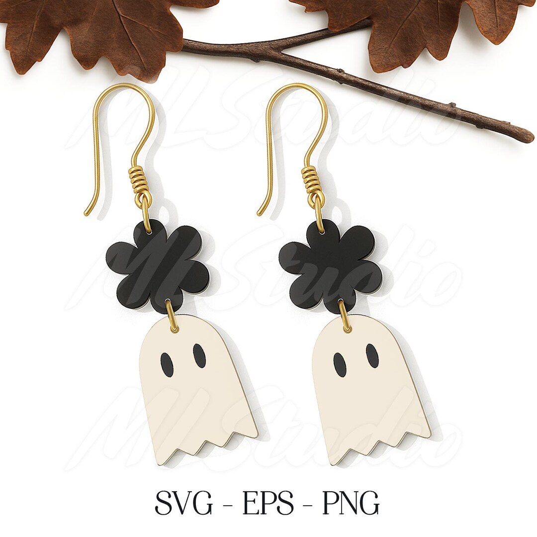 Cute Ghost Earrings SVG, Halloween Flower Earring Svg, Spooky Jewelry ...