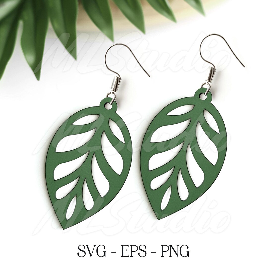 Leaf Earring SVG, Floral Wood Earring SVG, Engraving Pattern Svg, Wood ...