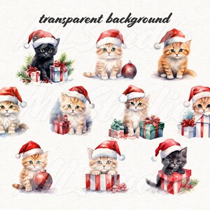 Christmas Cats PNG, Christmas Clipart, Watercolor Christmas Cat Png ...