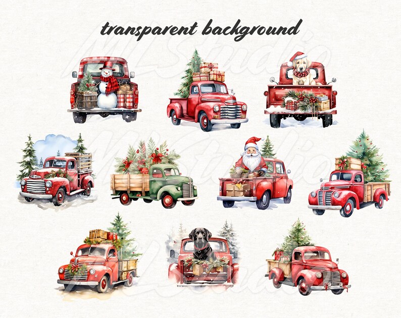Christmas Truck Clipart Png, Christmas Clipart, Watercolor Christmas ...