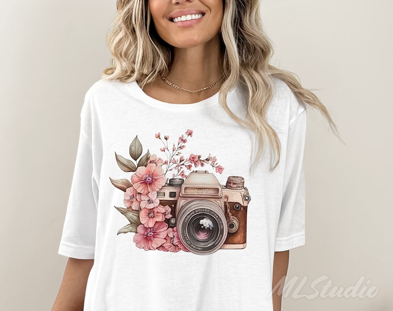 Watercolor Retro Camera PNG, Floral Camera Png, Sublimation Design Png ...