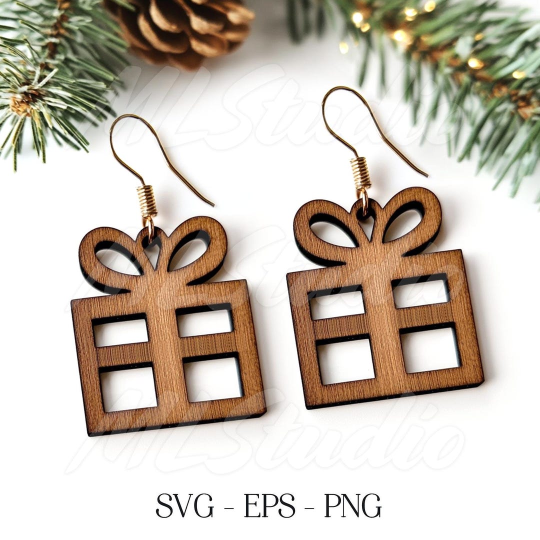 Gift Box Earrings SVG, Christmas Gift Box Earring SVG, Engraving ...