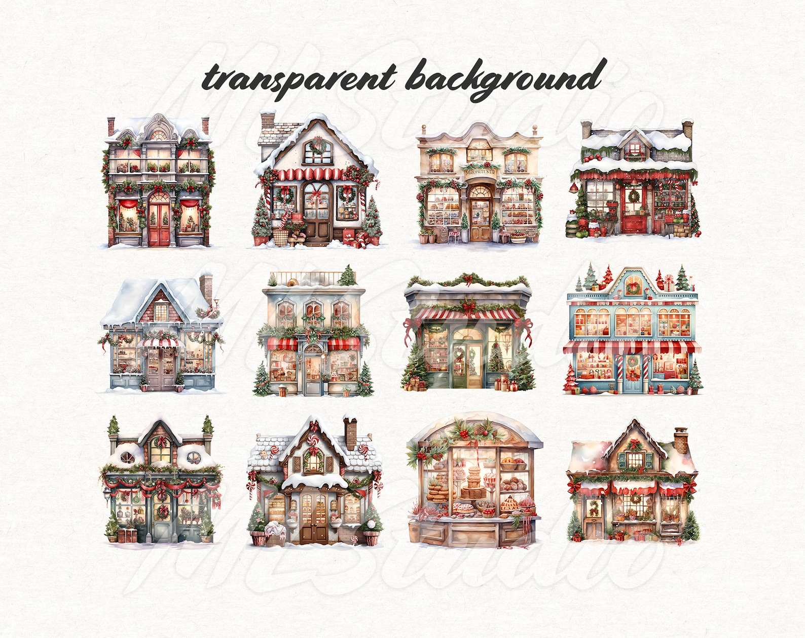 Christmas Shop Clipart Bundle Png, Christmas Clipart, Watercolor ...