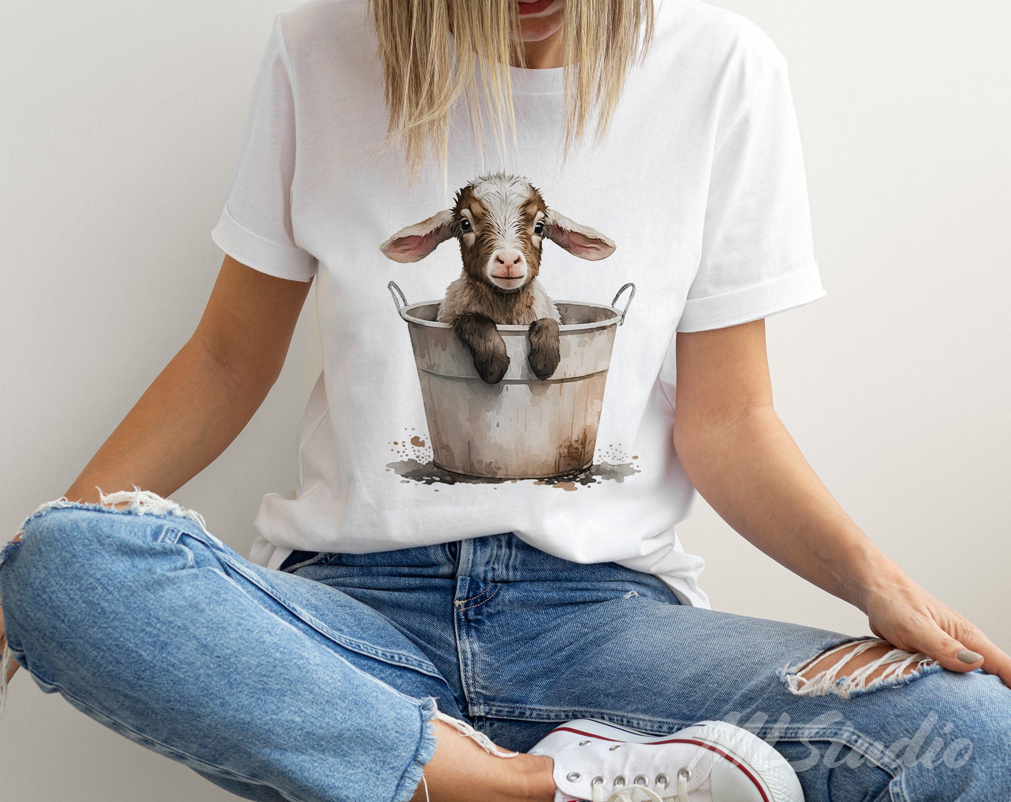 Baby Goat in a Bucket PNG, Goat PNG, Goat Sublimation, Watercolour Goat ...