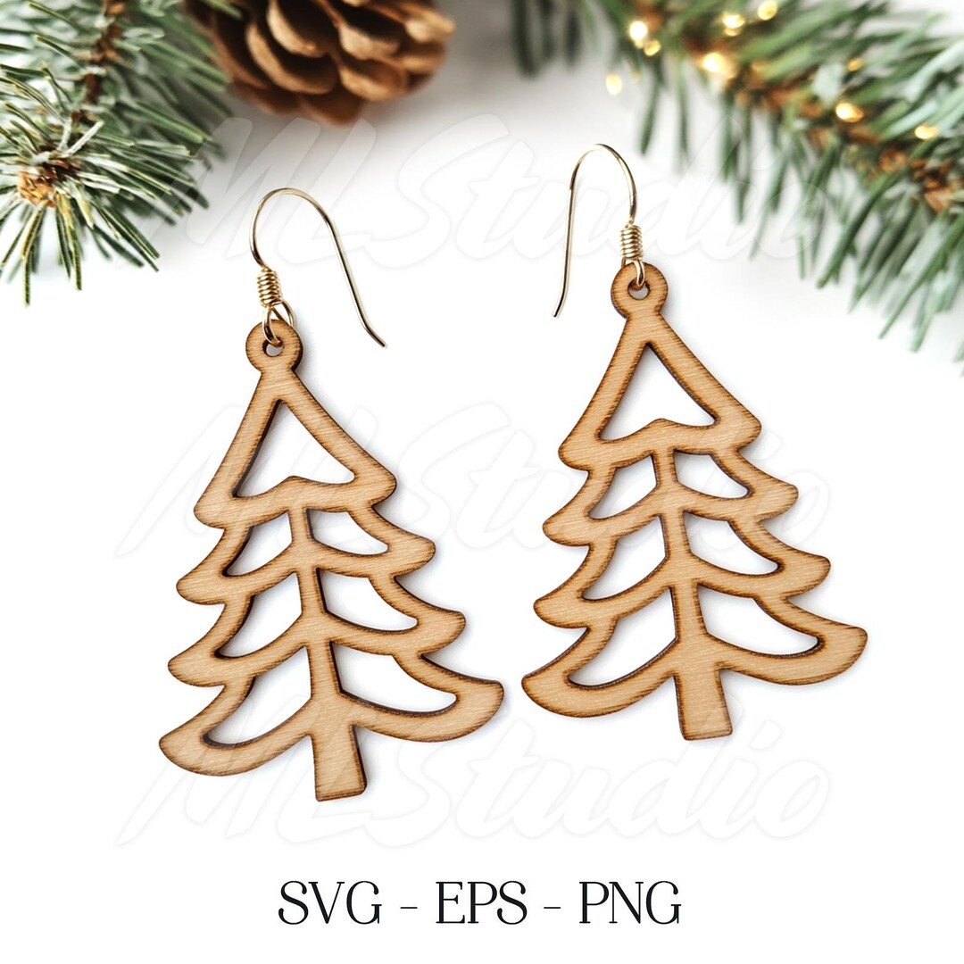 Christmas Tree Wood Earring SVG, Christmas Tree Earring SVG, Engraving ...