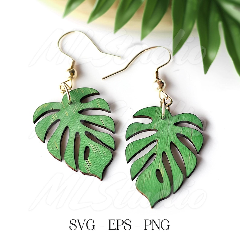 Monstera Earrings SVG, Tropical Leaf Earring SVG, Engraving Pattern Svg ...