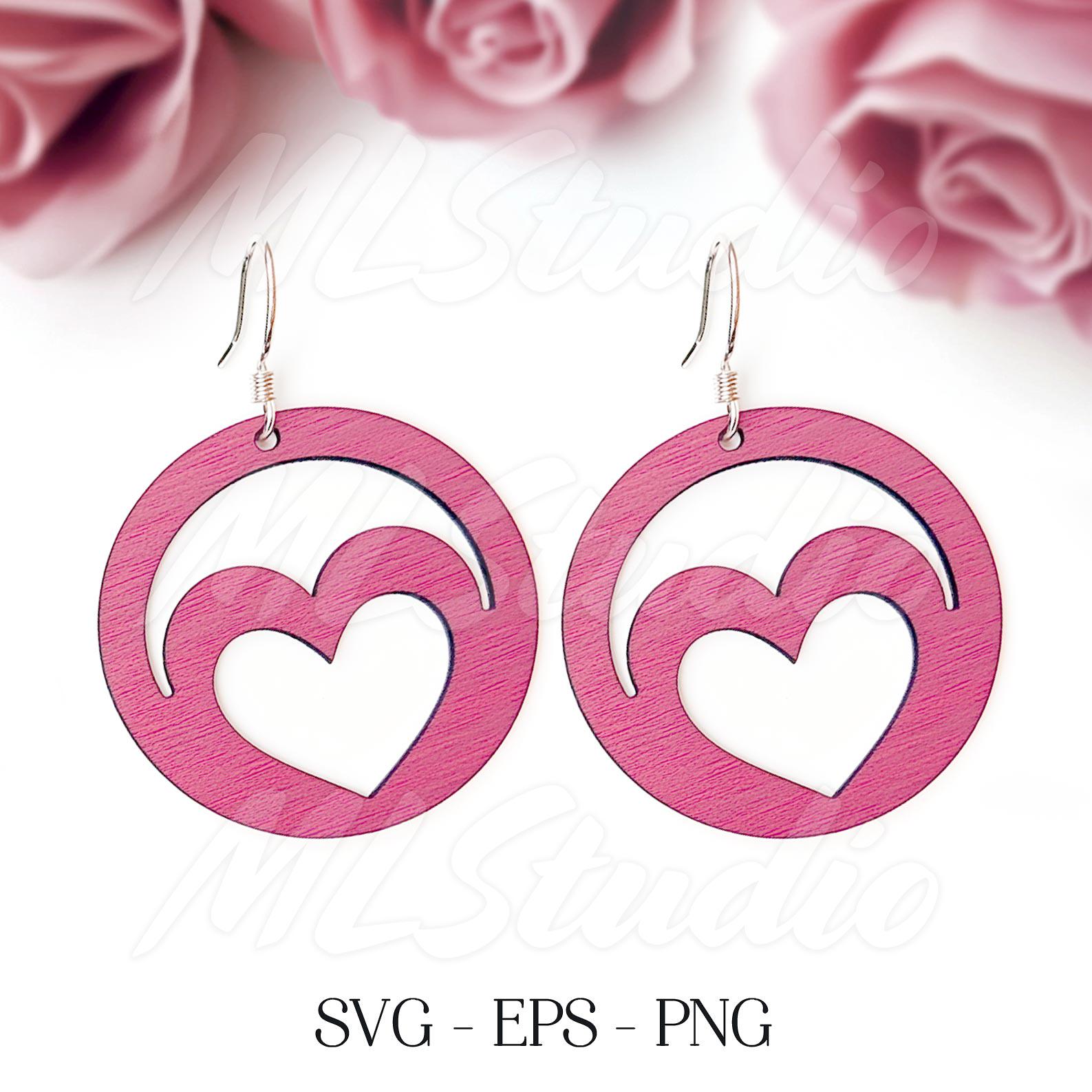Heart in A Circle Earring Svg, Valentines Day Wood Earring Svg ...