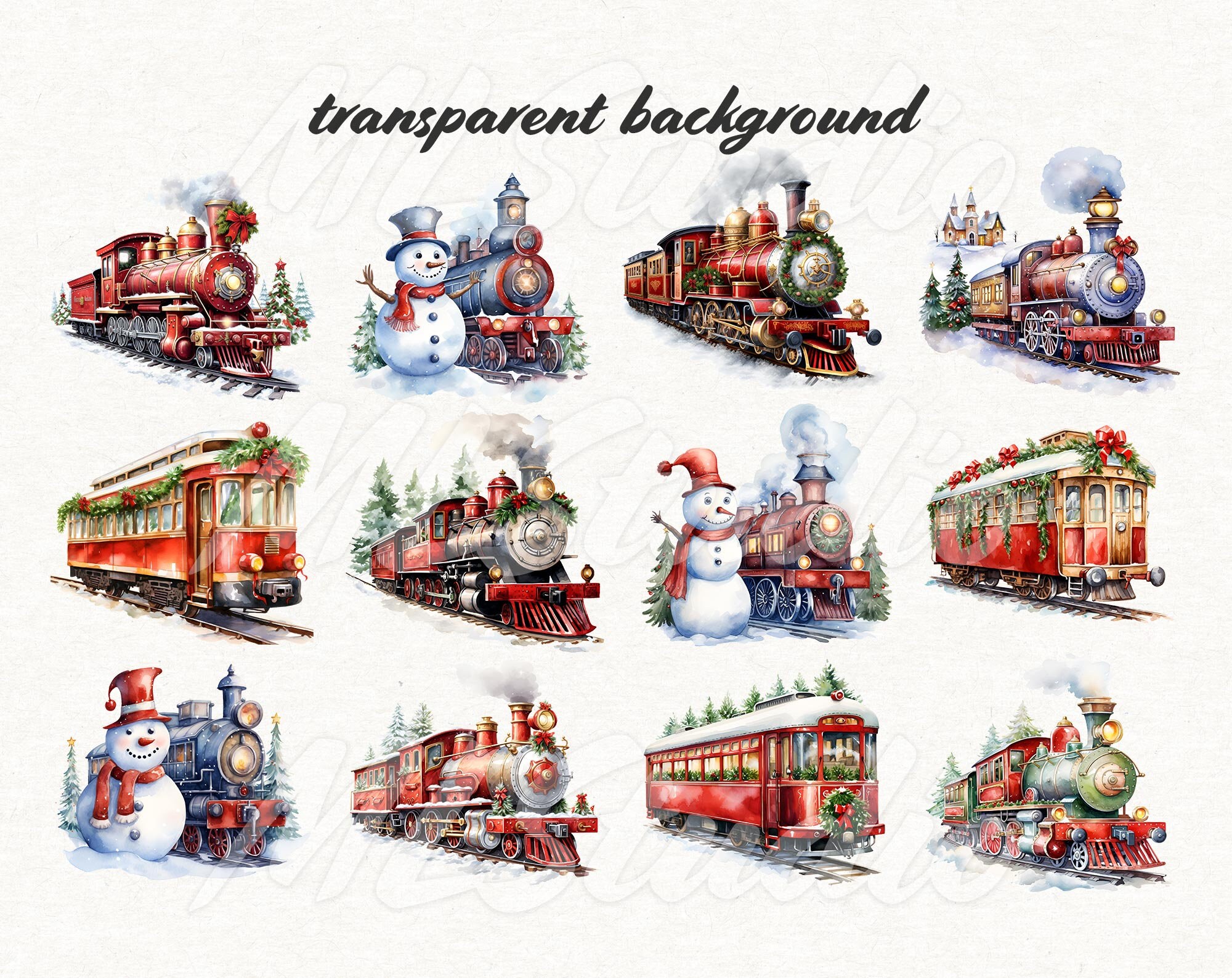 Christmas Train Clipart Png, Christmas Clipart, Watercolor Christmas ...