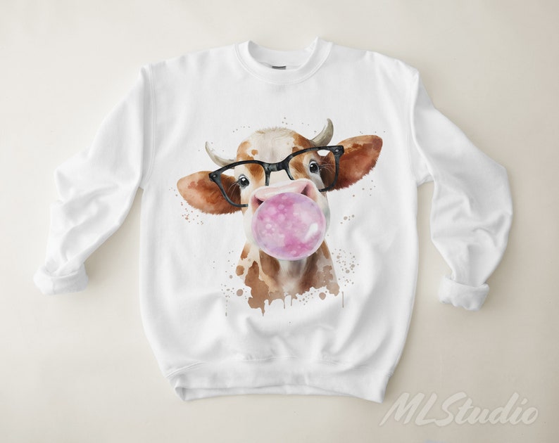 Cow With Bubblegum PNG, Cow With Bubblegum and Glasses Png, Blowing ...