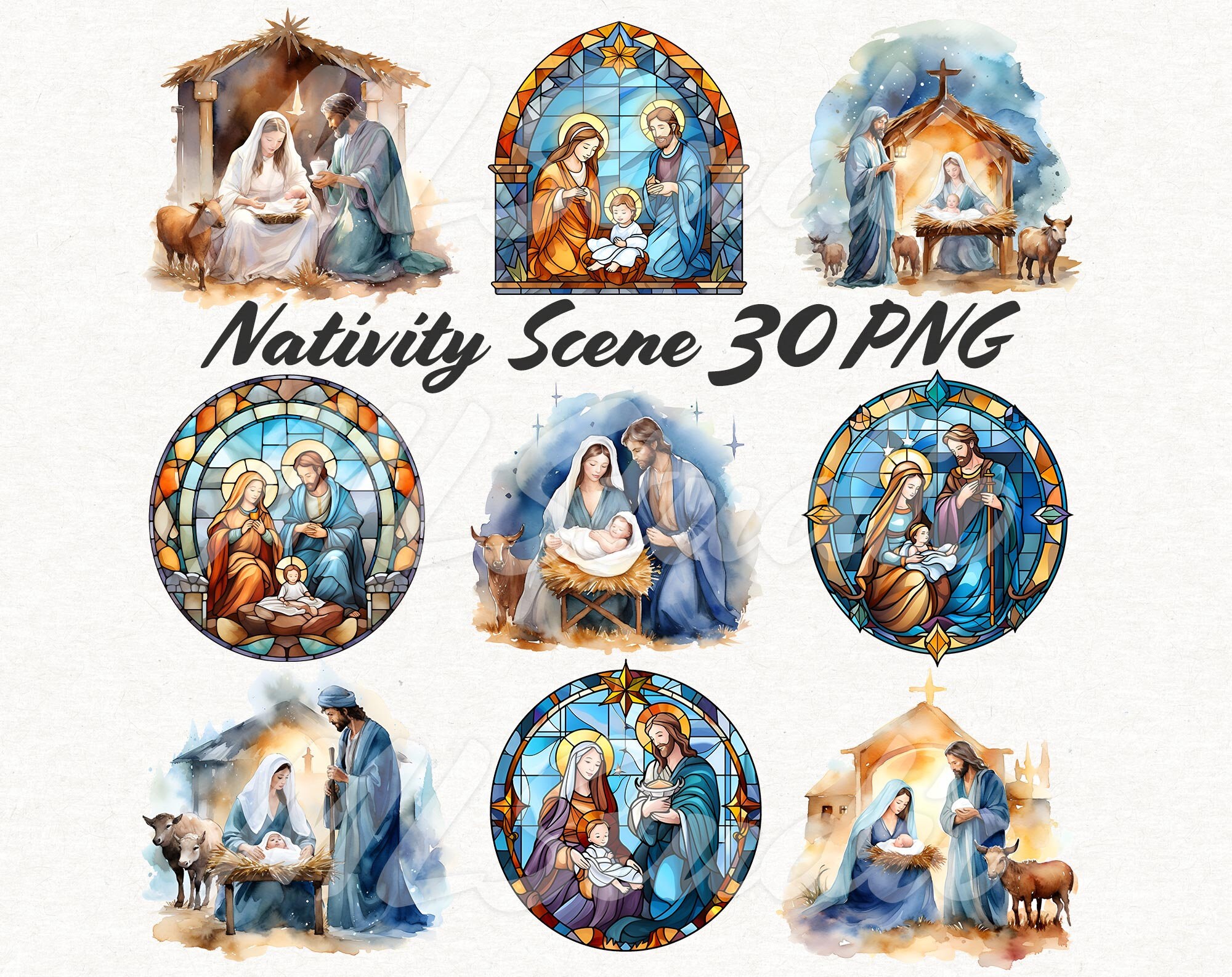 Watercolour Nativity Scenes Clipart PNG, 30 Christmas Cliparts PNG ...
