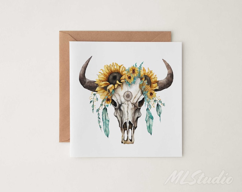Sunflower Bull Skull PNG, Boho Bull Skull PNG, Sublimation Design ...