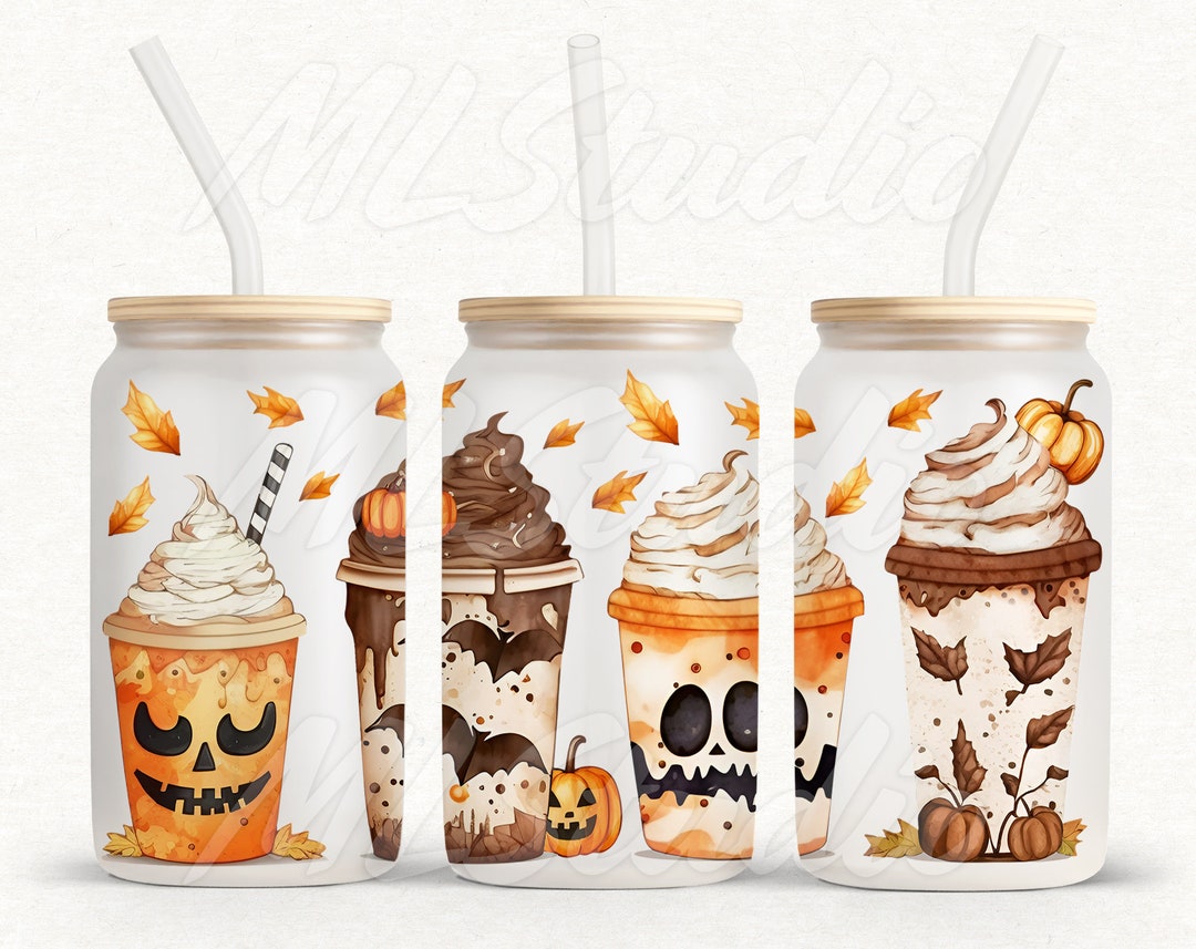 Coffee Cups Set 16oz Can Glass Png, Autumn Png, 16oz Libbey Full Wrap ...