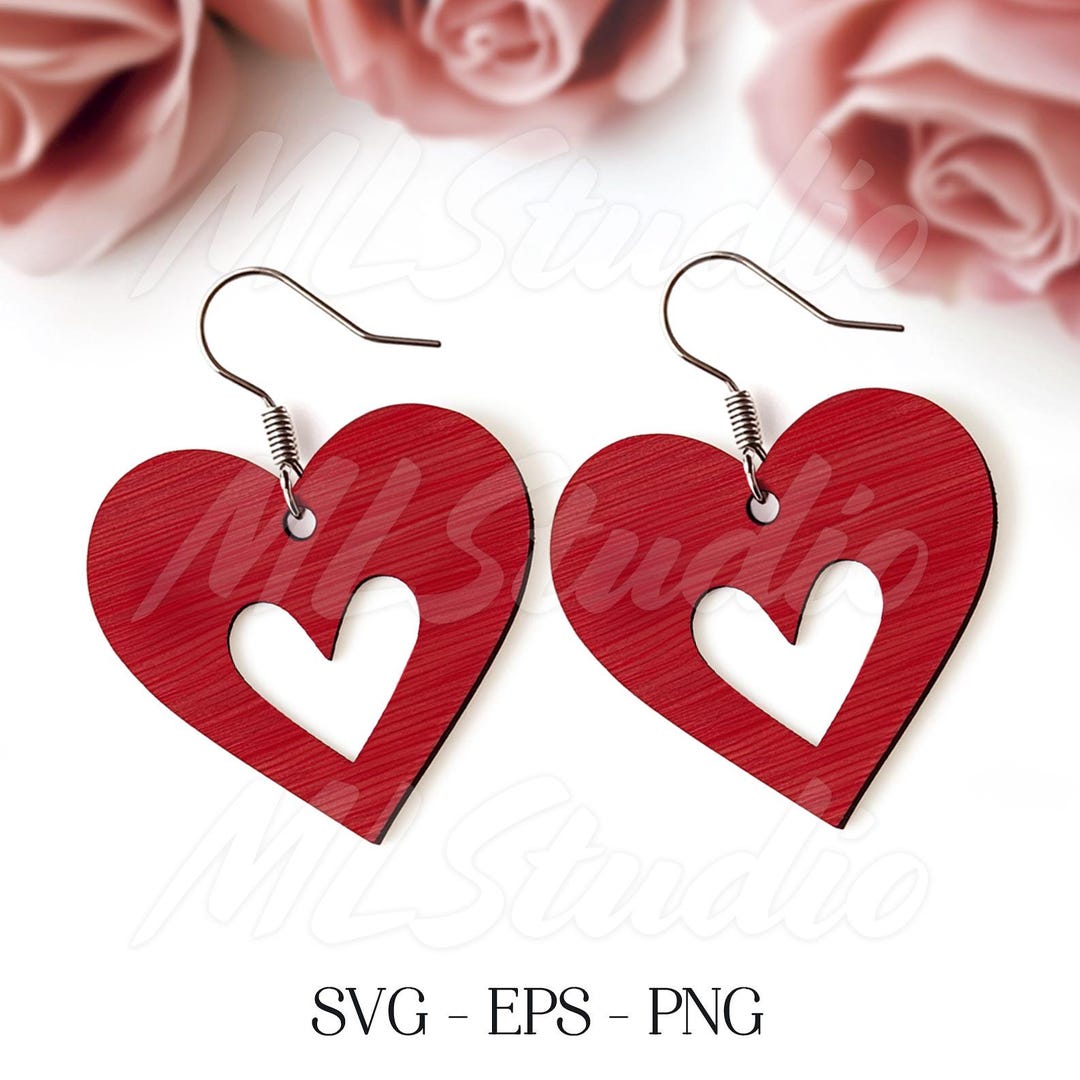 Valentines Heart Earring Svg, Valentines Day Wood Earring Svg ...