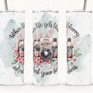 Floral Camera Png Tumbler Wrap, Digital 20oz Tumbler Design PNG, Floral ...