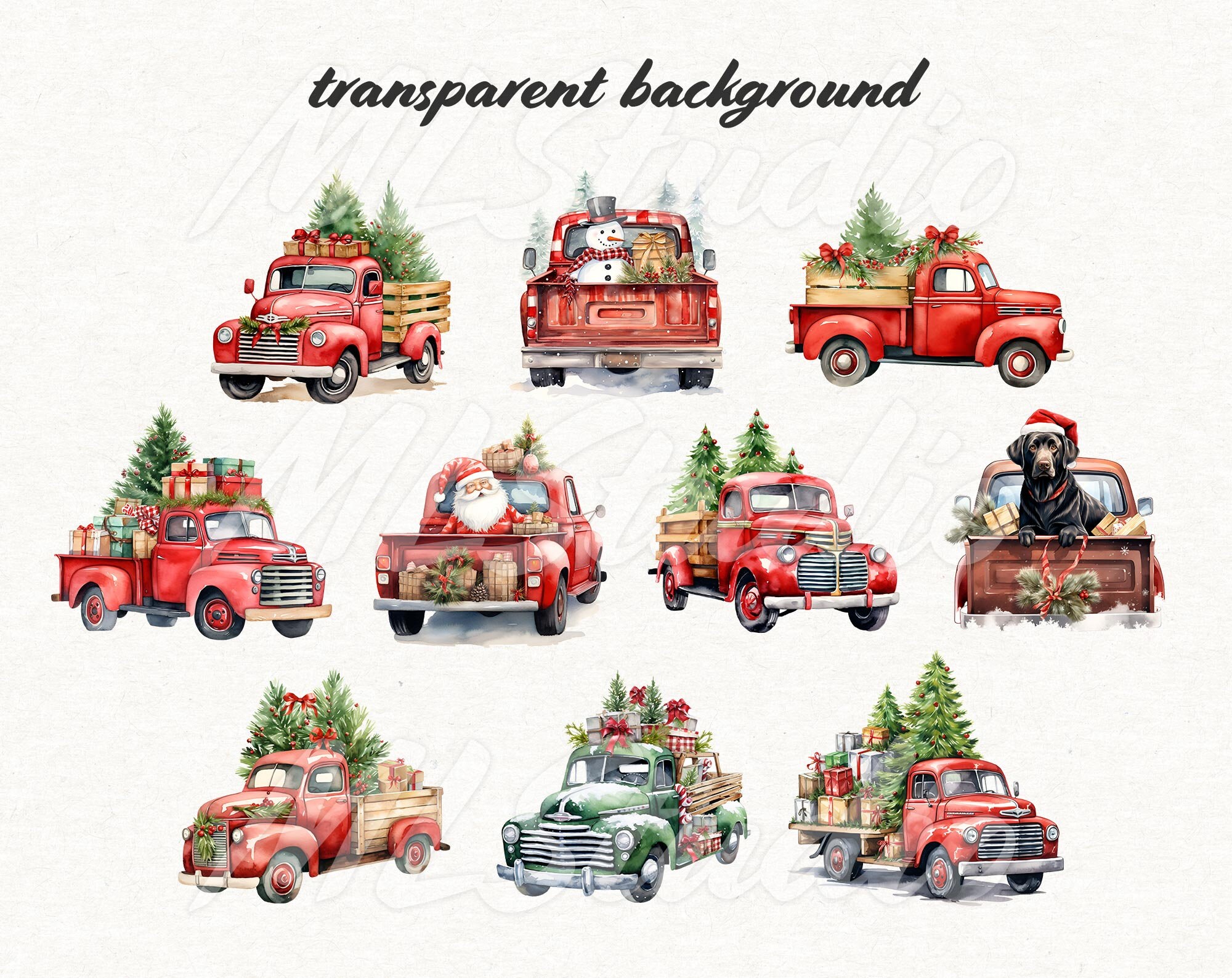 Christmas Truck Clipart Png, Christmas Clipart, Watercolor Christmas ...