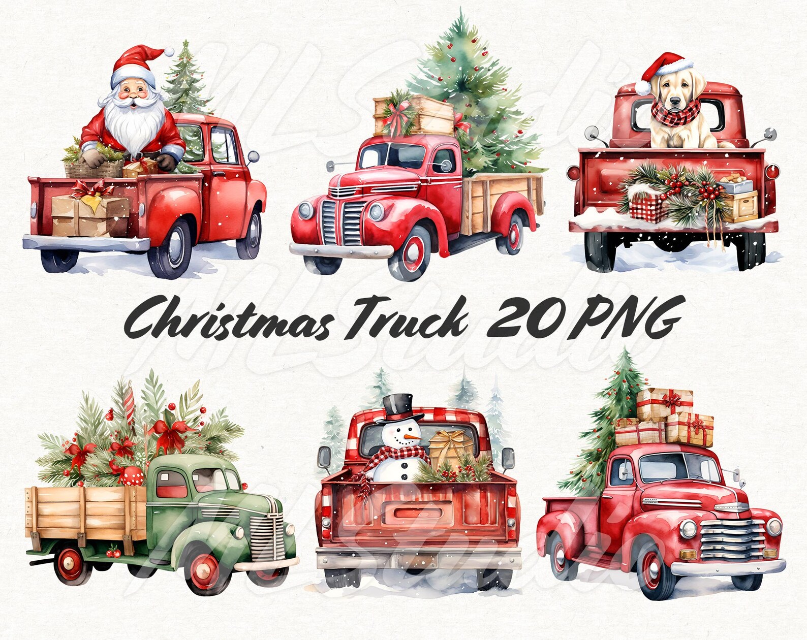 Christmas Truck Clipart Png, Christmas Clipart, Watercolor Christmas ...
