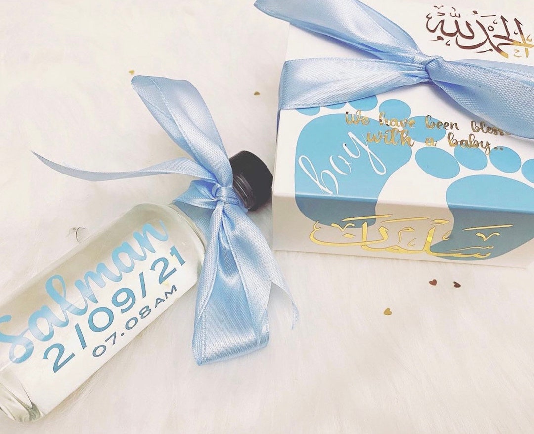 Personalized Baby Shower Favor Box: Zam Zam Water Bottle, Confetti ...