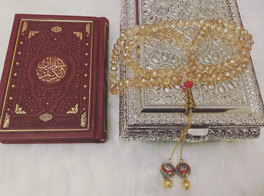 Metal Quran Box With Quran and Prayer Beads Tasbih - Etsy
