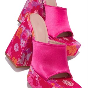 Hot Pink Open Toe Clog Shoes | Floral Pattern Slip-on Shoes | Trendy ...