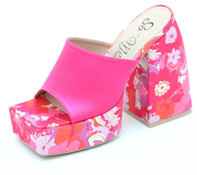 Hot Pink Open Toe Clog Shoes | Floral Pattern Slip-on Shoes | Trendy ...