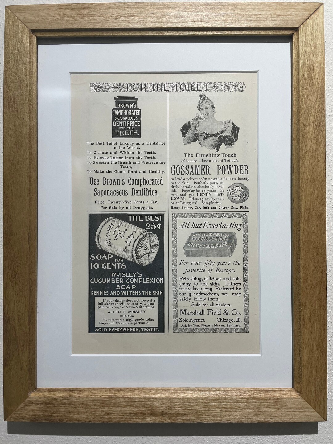 1895 Bathroom Advertisement, Handmade Wooden Frame, “the Century ...
