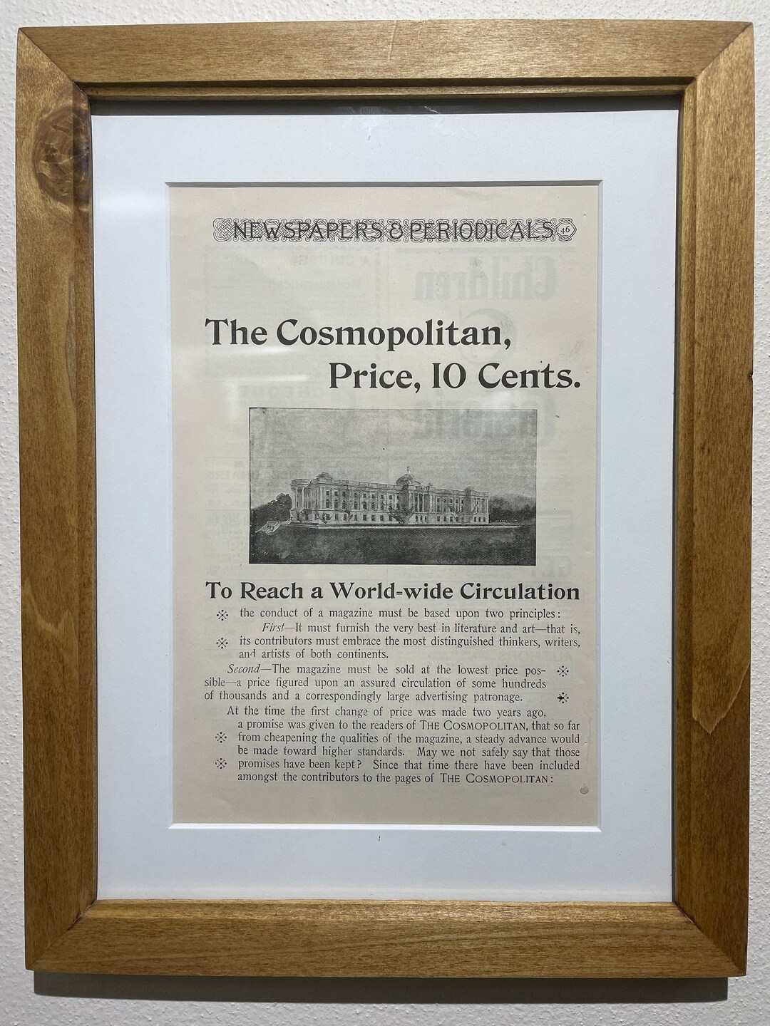 1895 Cosmopolitan Advertisement, Handmade Wooden Frame, The Century ...