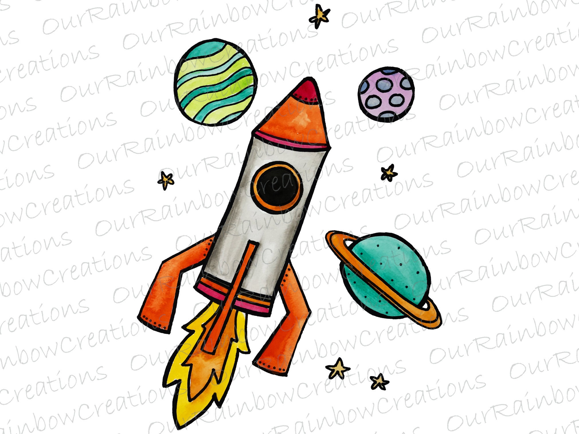 Watercolor Rocketship PNG Instant Download Sublimation - Etsy
