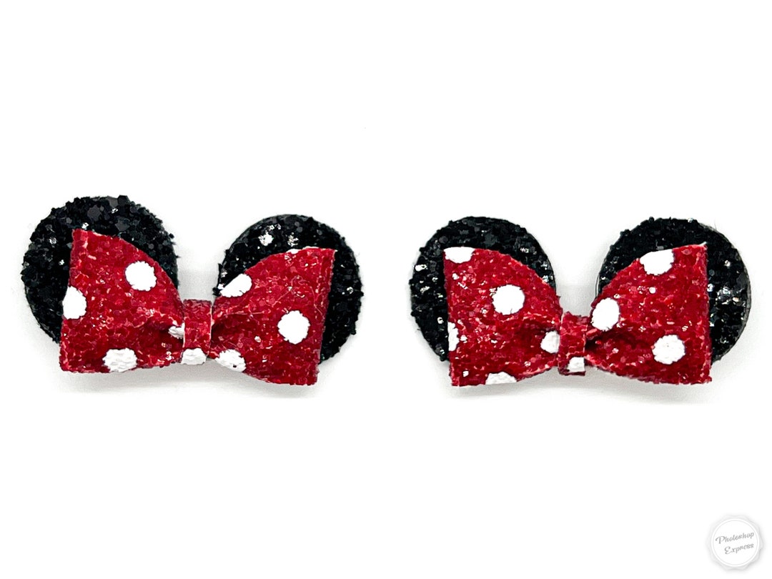Minnie Mouse Polka Dot Pigtail Hair Bow Set ~ Minnie Mouse Red Glitter ...