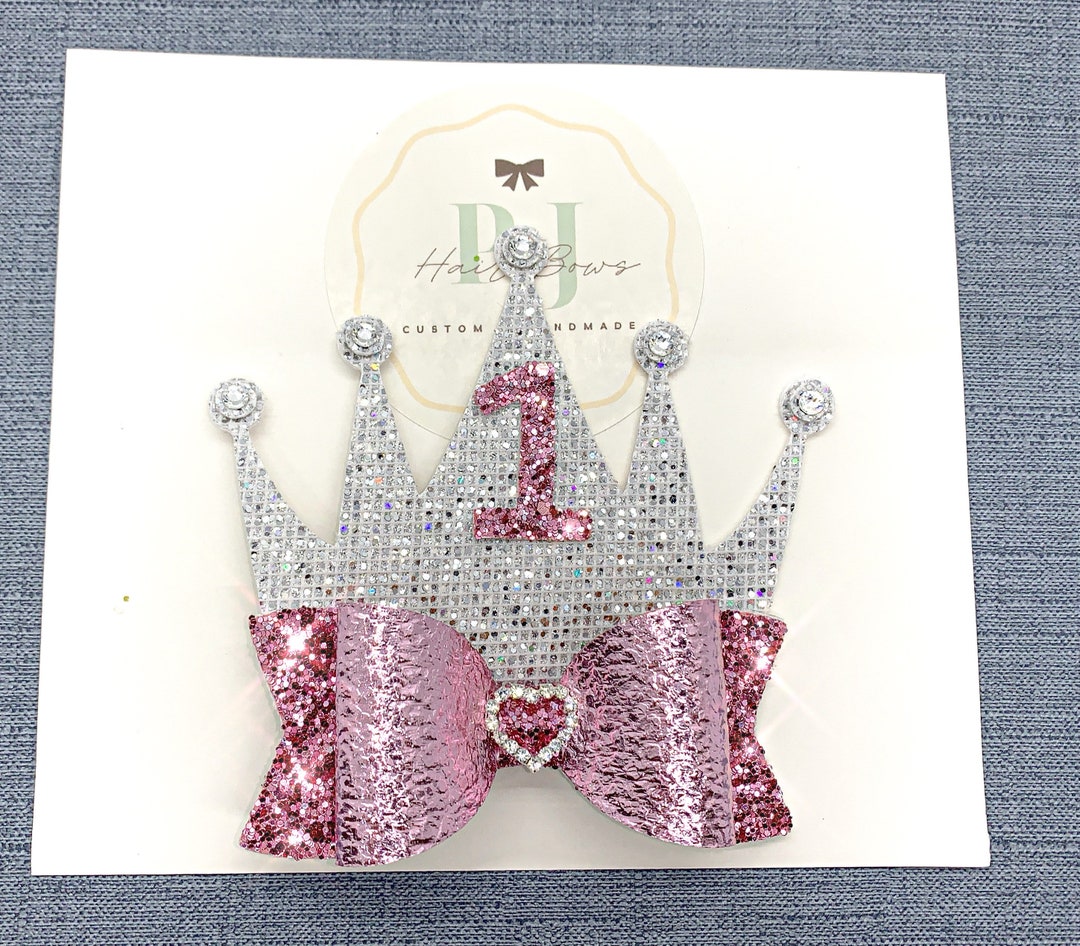 Pink Princess Hair Bow ~ Swarovski Crystal Crown Princess Hair Bow ...