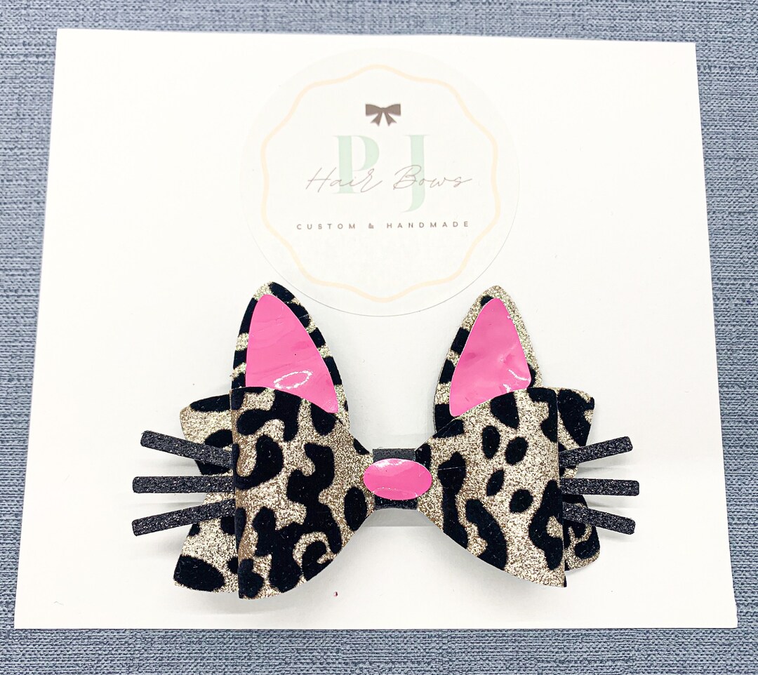 Kitty Cat Hair Bow ~ Leopard Kitty Cat Nylon Headband ~ Cat Hair Clip ...