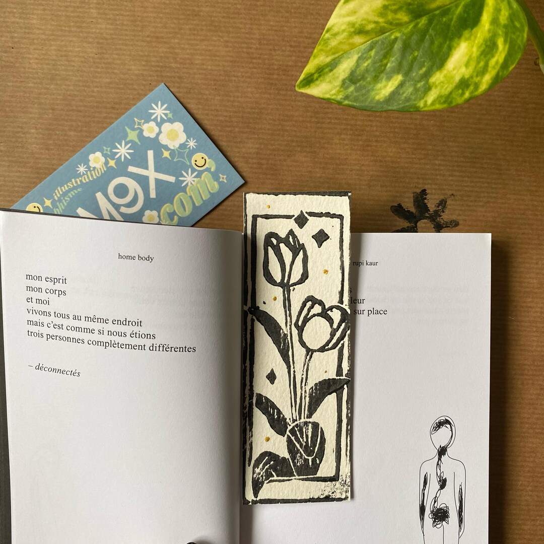 Linocut Bookmark With Tulips – Handmade, Unique Stationery - Etsy