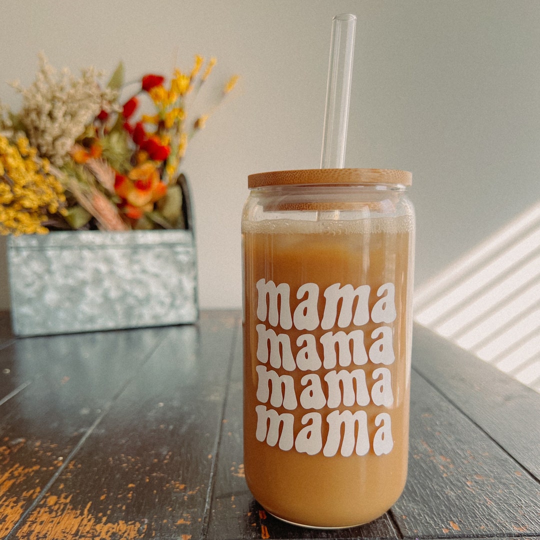 Glass Coffee Cup Iced Coffee Glass Can Aesthetic Glass Can Mama Coffee ...