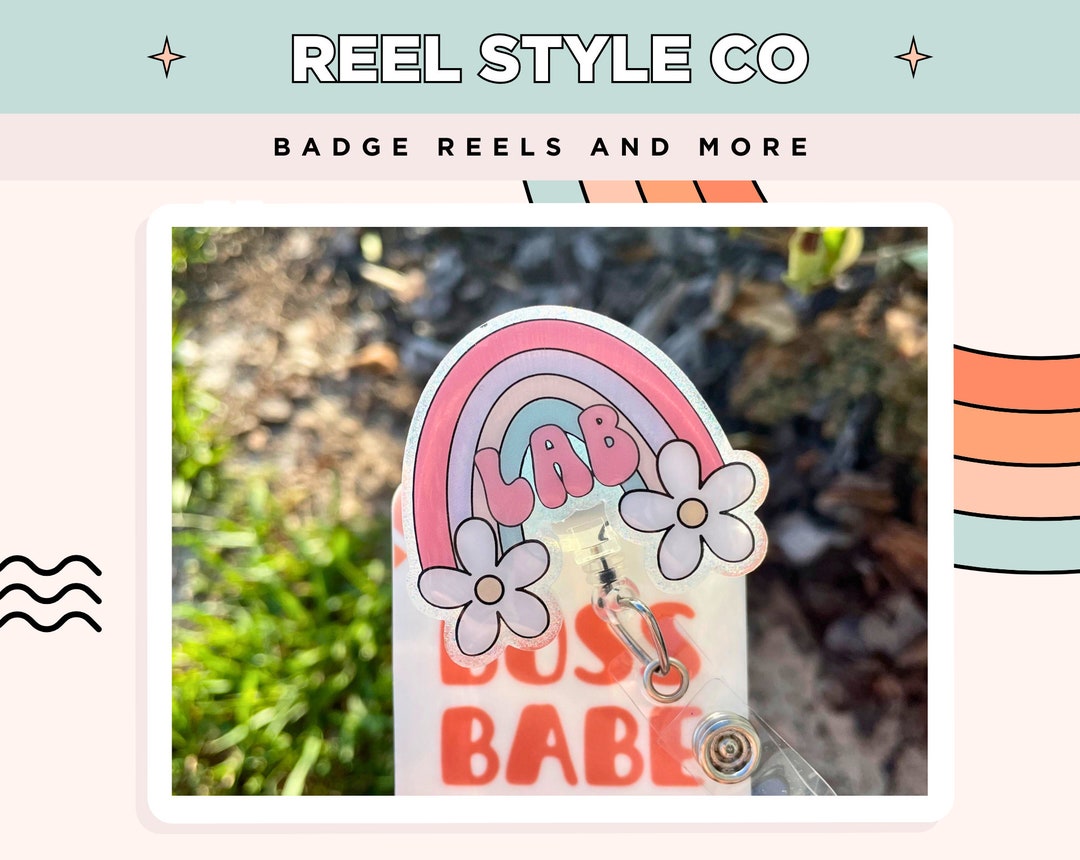 Lab, Badge Reel, Lab Badge, Rainbow Badge, Cute Badge Reel, Glitter ...
