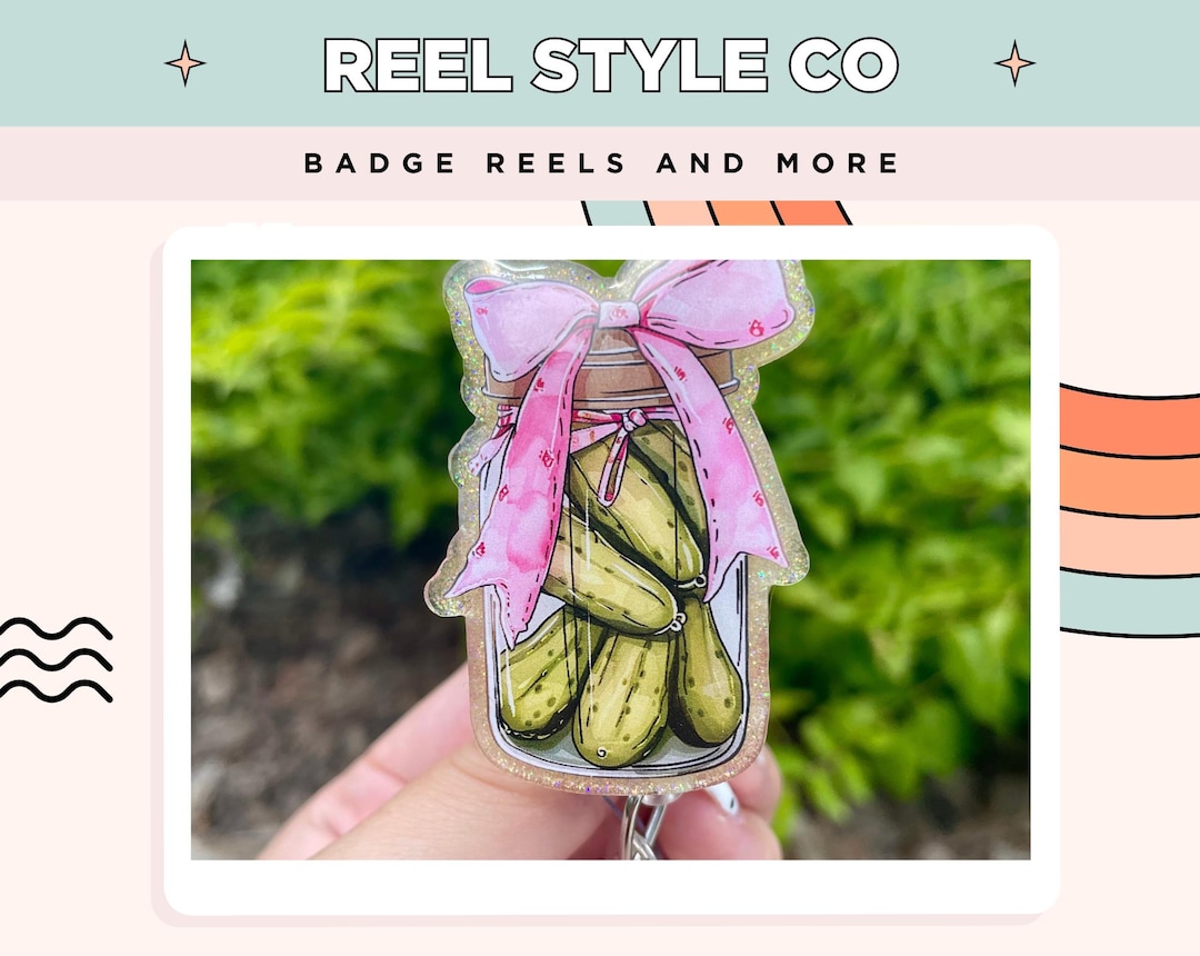 Pickle Jar W/bow, Cute Badge Reel, Trendy Badge, Glitter Badge Reel ...