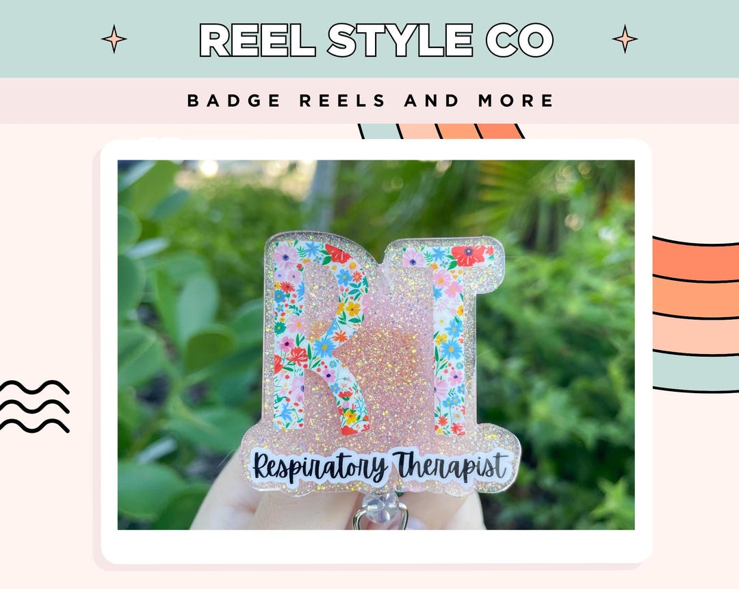 Floral RT Badge, Respiratory Therapist, Glitter Badges, Cute Badges ...