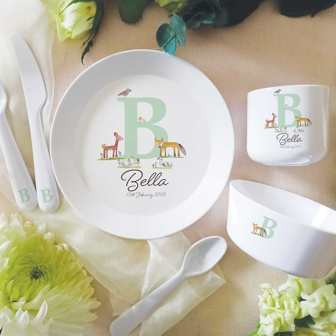 Personalised Baby Breakfast Dinner Set, Custom Christening Plate ...