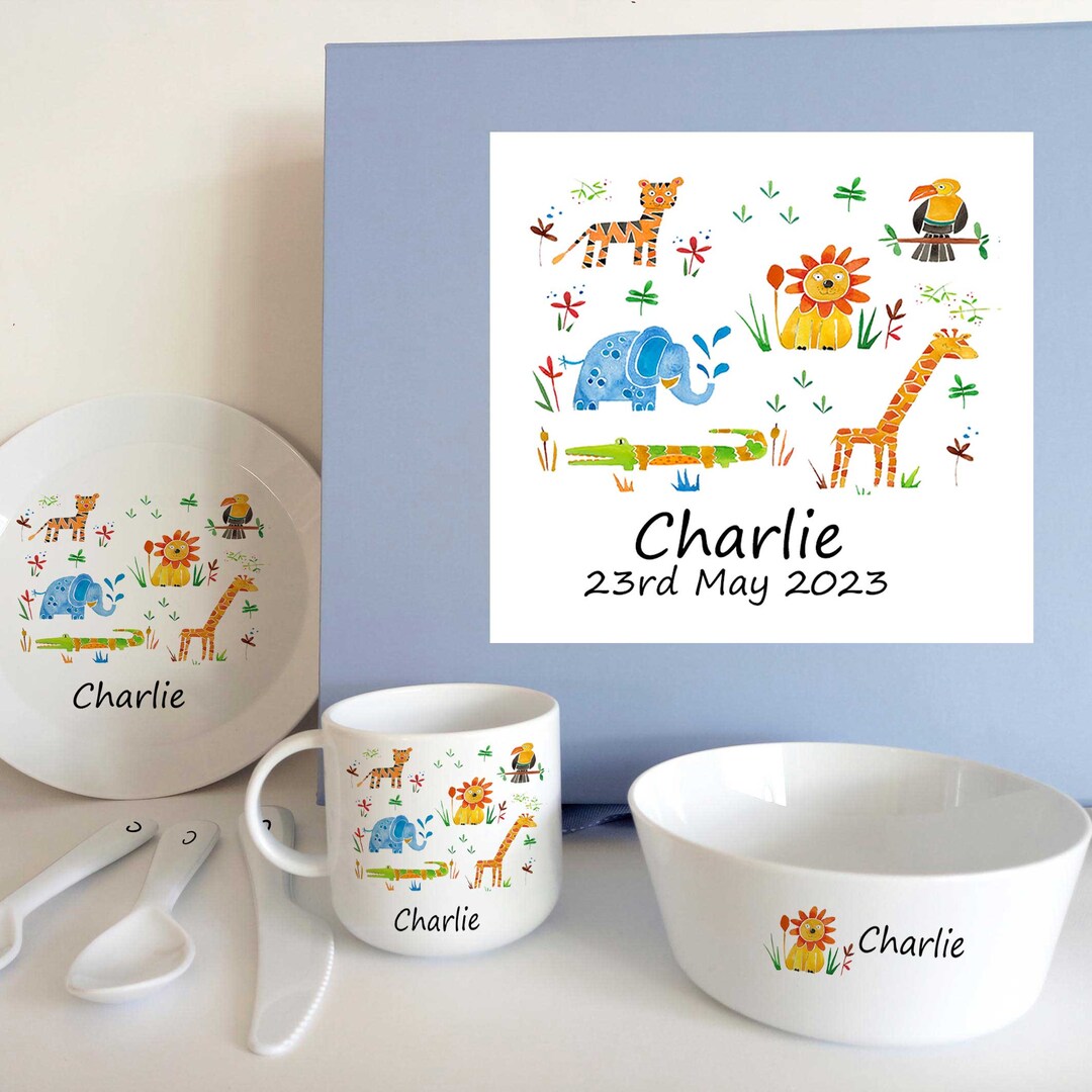 Personalised Jungle Animal Dinner Set: Christening Gift - Etsy