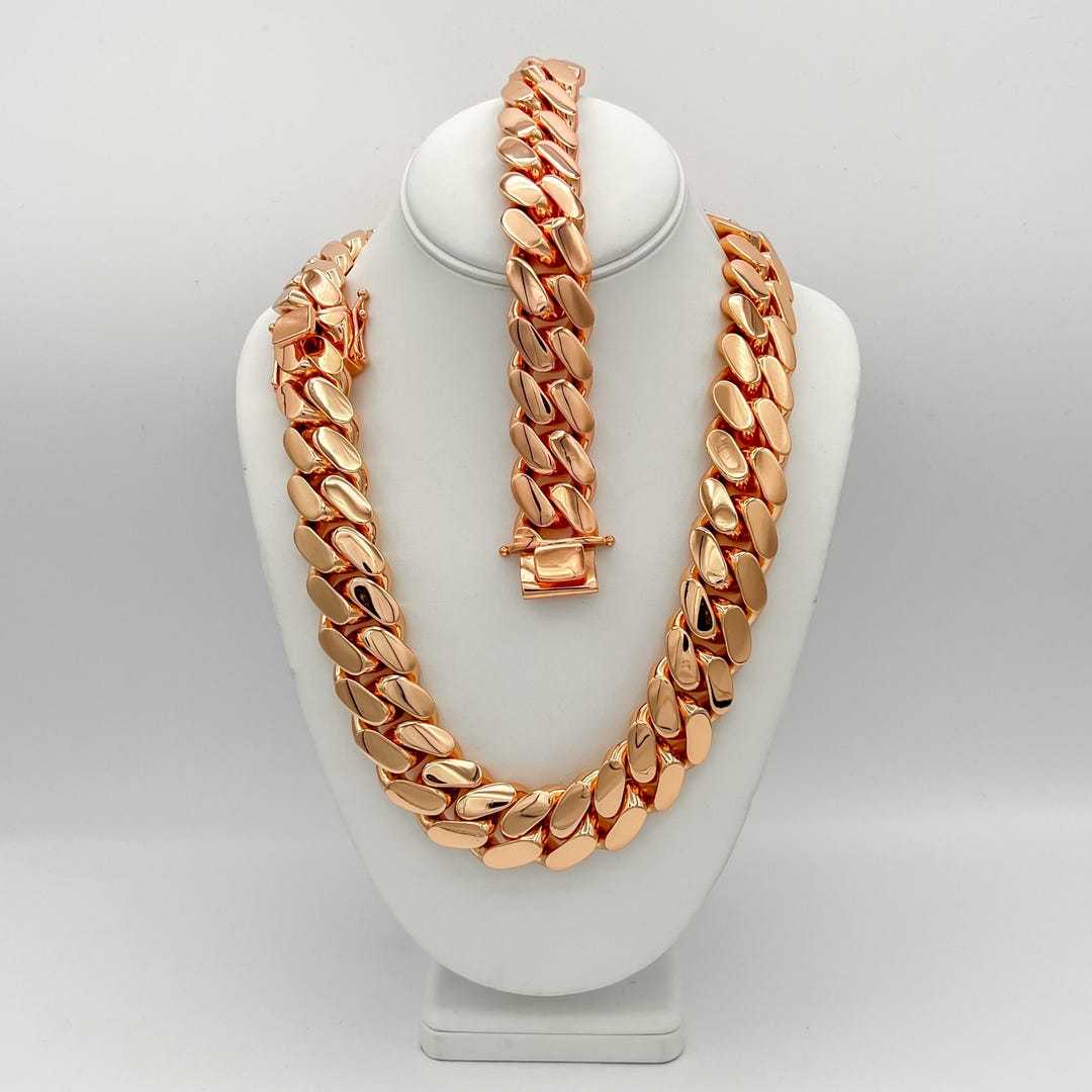 Cuban Link Necklace Chain and Bracelet Set 14K 24MM Plated, Handmade ...