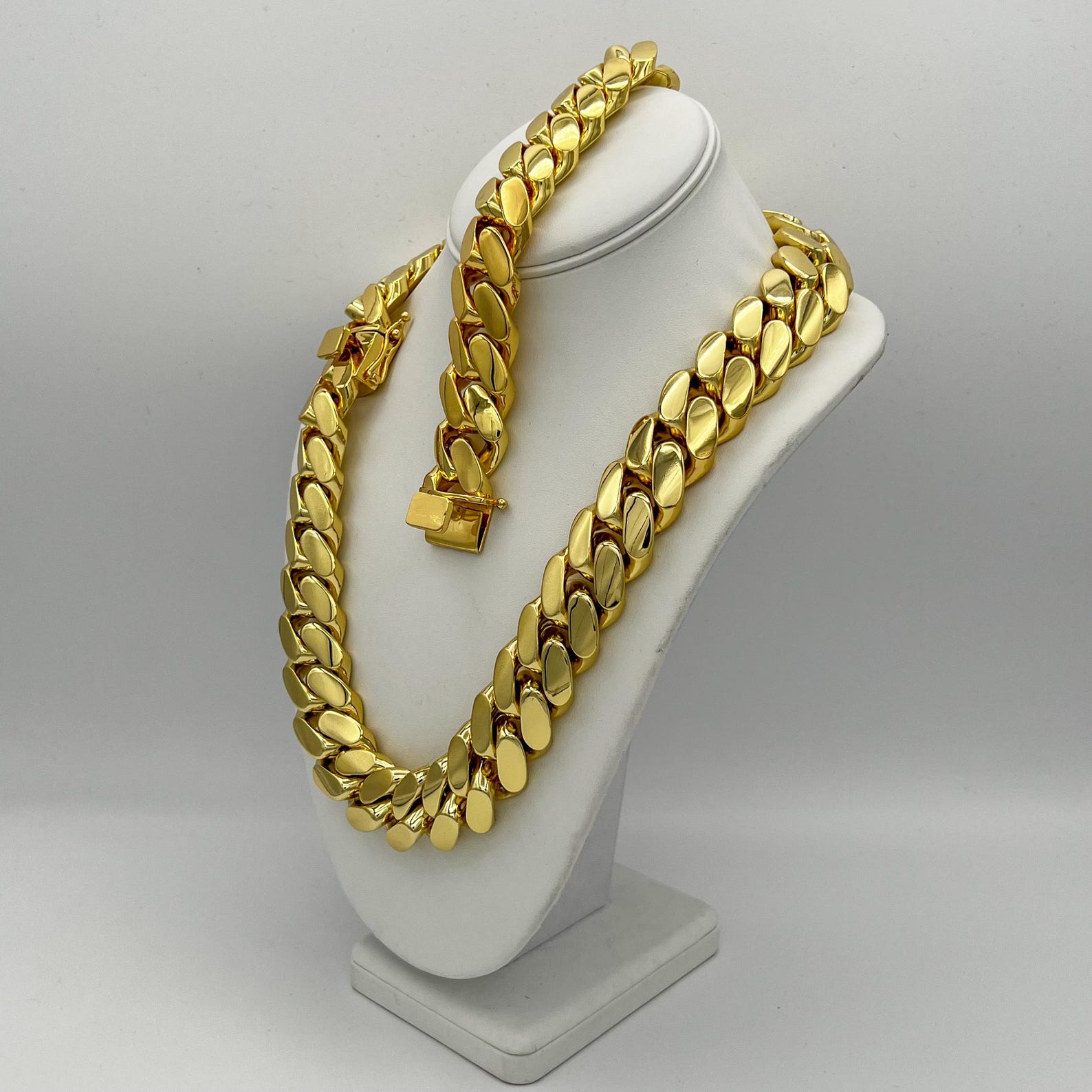 Cuban Link Necklace Chain and Bracelet Set 14K 24MM Plated, Handmade ...
