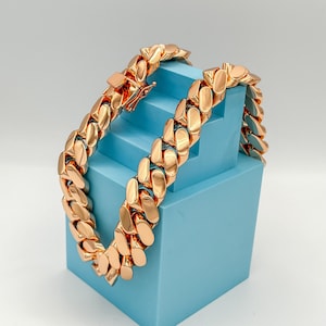 Cuban Link Chain 24MM Necklace Chain Set 14K Plated, Handmade Rose Gold ...
