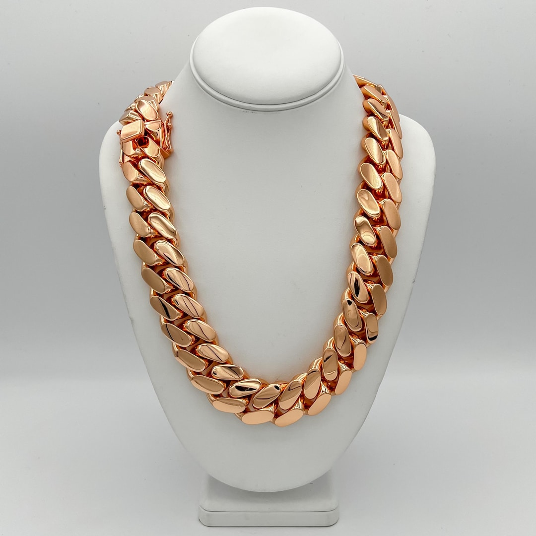 Cuban Link Chain 24MM Necklace Chain Set 14K Plated, Handmade Rose Gold ...
