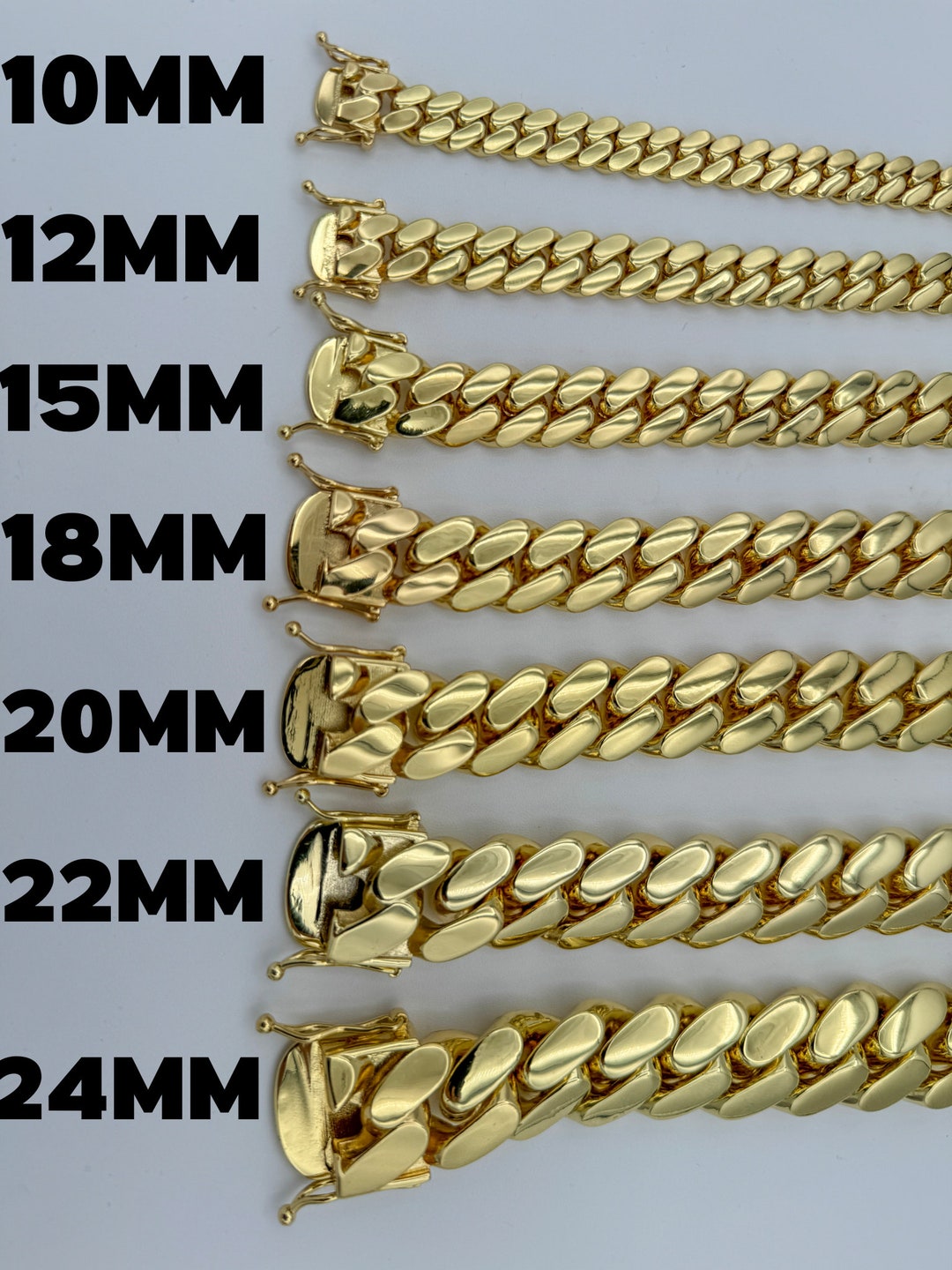 Cuban Link Bracelet HANDMADE 10-24MM 14K Gold Plated Miami Style, Men ...