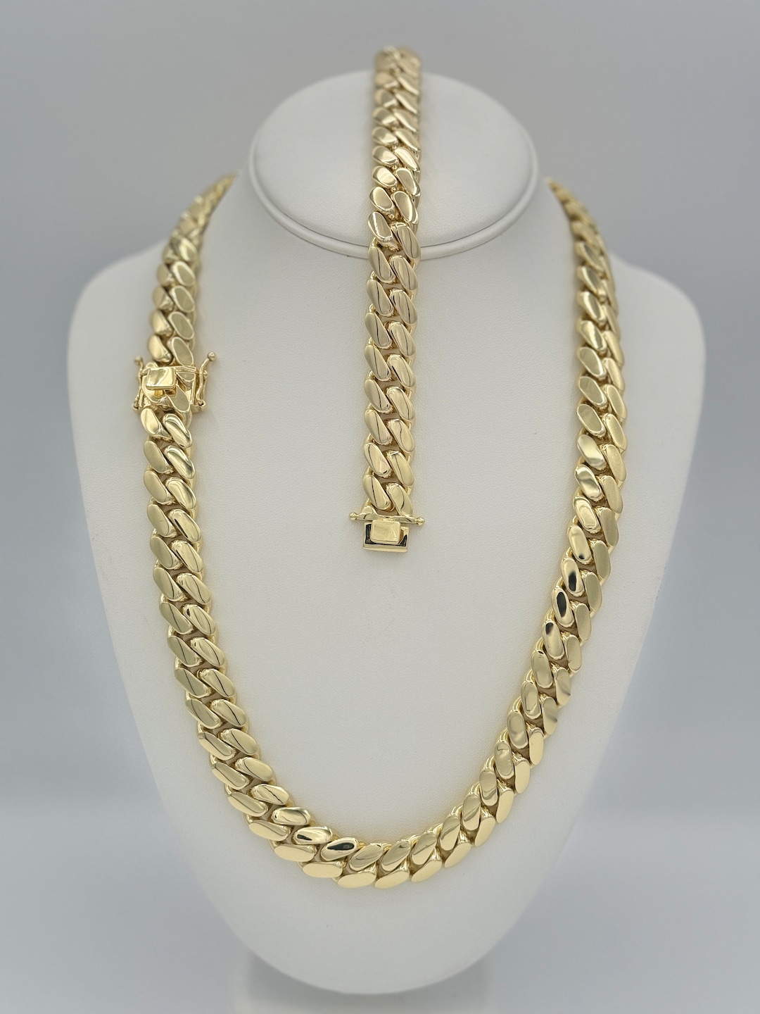 Cuban Link Necklace Chain and Bracelet Set 14K 15MM Plated, Handmade ...